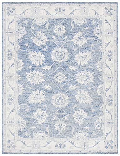 SAFAVIEH Micro-Loop Collection Area Rug - 8' x 10', Blue & Ivory, Handmade Wool, Ideal for High Traffic Areas in Living Room, Bedroom (MLP536M)