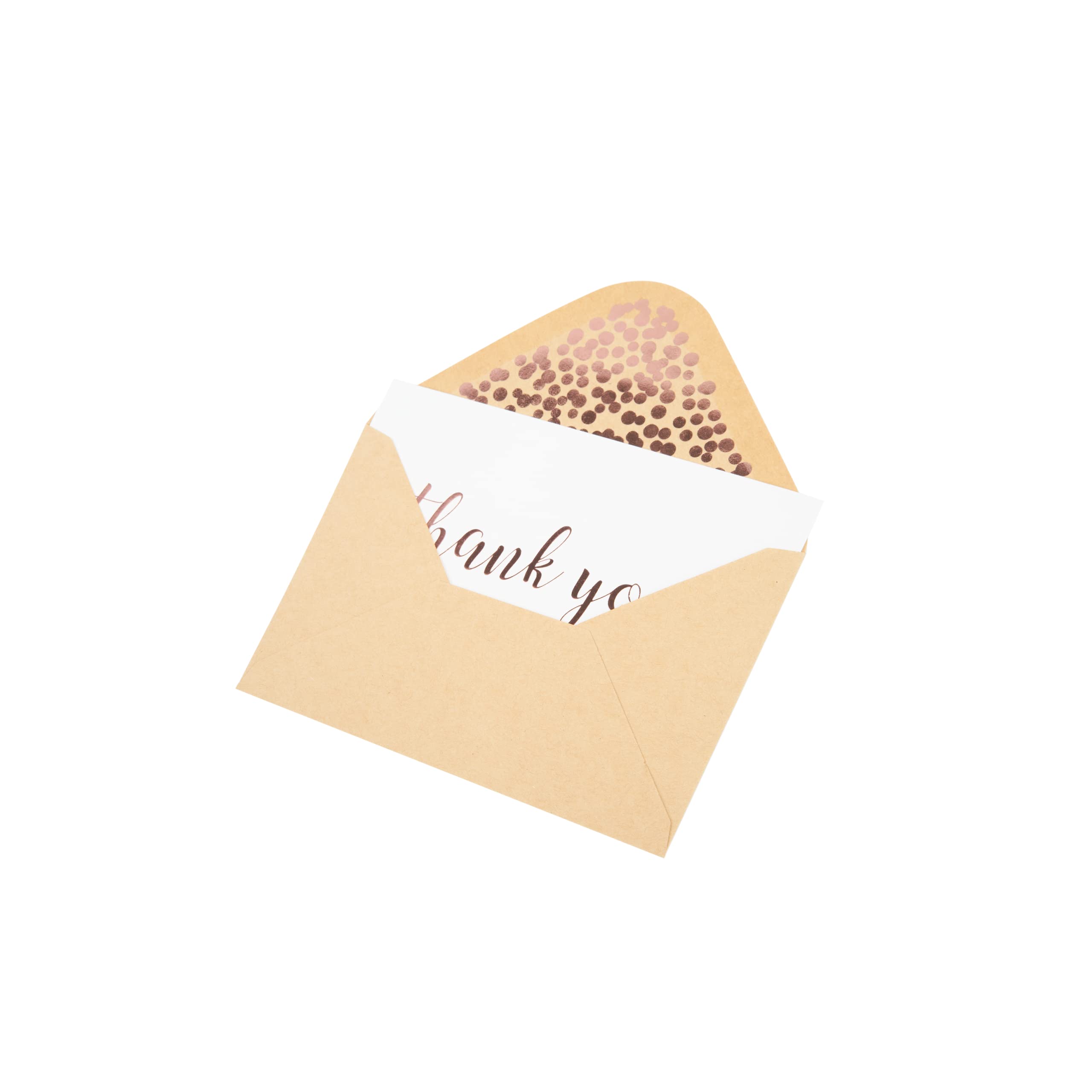 Thank You Cards - Blank 50 Pack White Cards with Rose Gold Foiled "Thank You" Printed with 52 Foil Embossed Kraft Envelopes 4" x 6" - for Wedding Bridal Shower Baby Shower Birthday Party