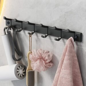 K KAREZOG Coat Rack Wall Mount,Wall Coat Rack with 6 Movable Hooks,Black Coat Rack Wall Mount 2 Pack,Wall Mounted Coat Rack for Entryway,Bathroom, Kitchen,42.5cm