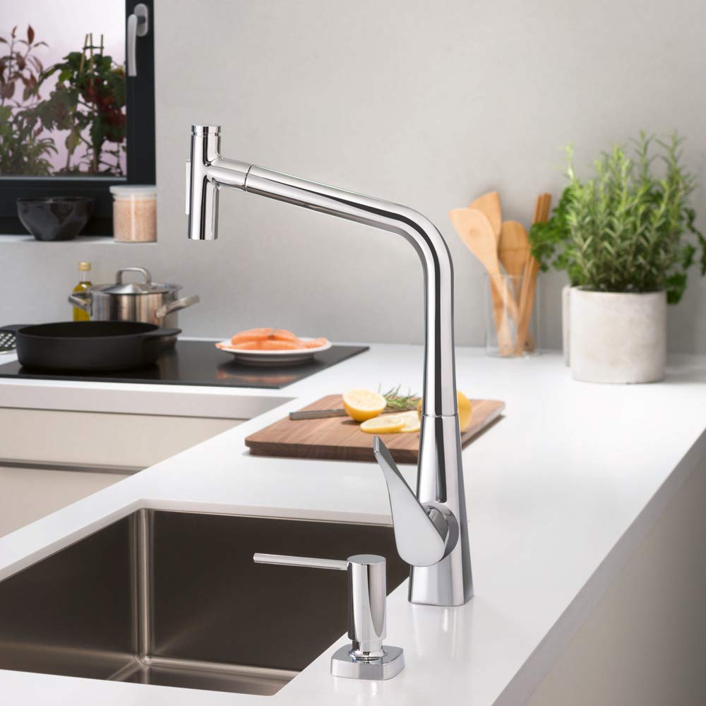 hansgrohe Metris Select Chrome Bar Kitchen Faucet, Kitchen Faucets with Pull Out Sprayer, Faucet for Kitchen Sink, Chrome 73817001