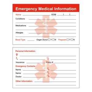 RXBC2011 Emergency Medical Information ID Card Pack of 5