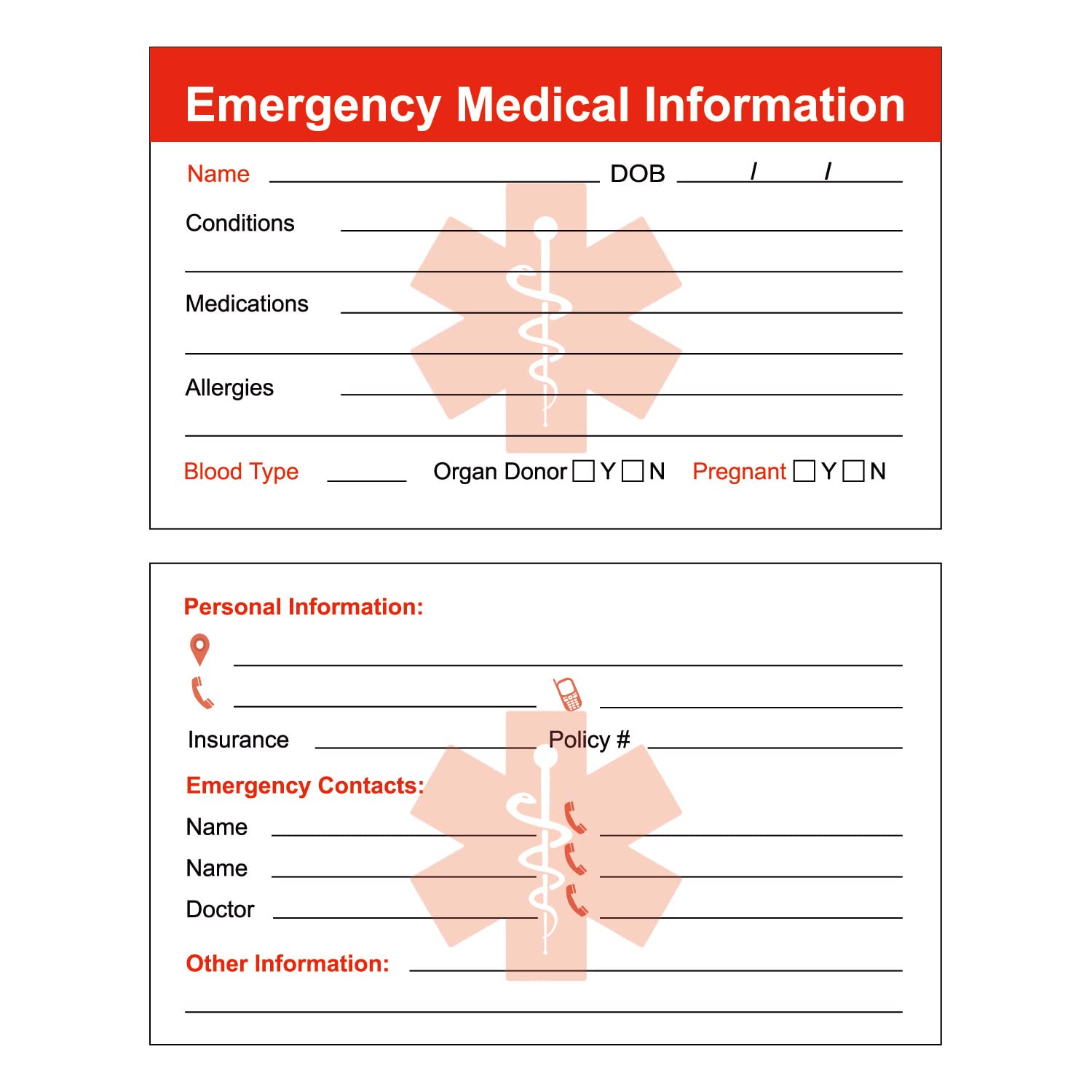 RXBC2011 Emergency Medical Information ID Card Pack of 5