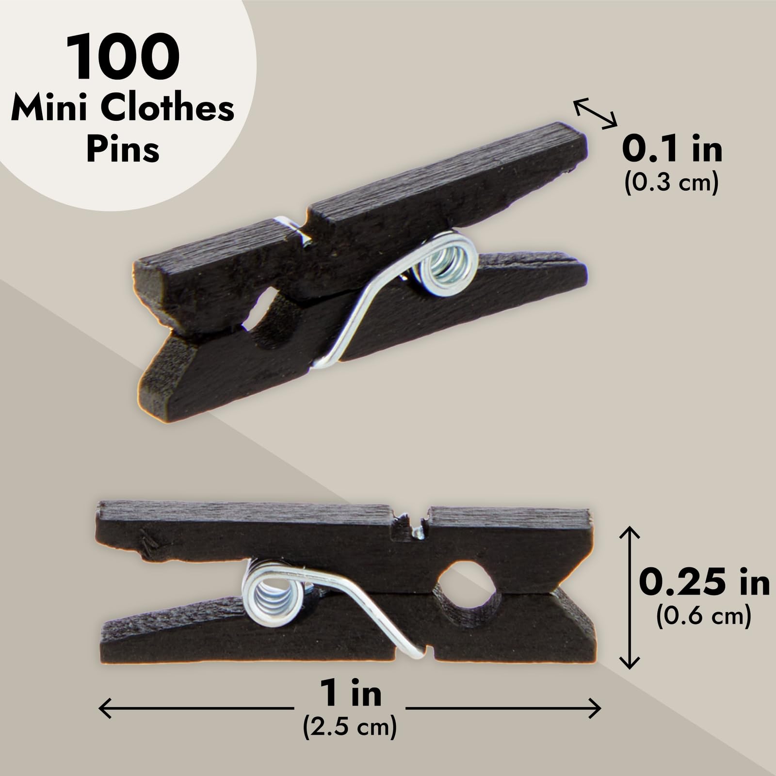 Juvale 100 Pack Wooden Mini Clothes Pins for Photos, 1 Inch Black Clips for Scrapbooking, Arts and Crafts