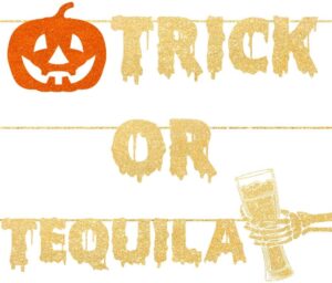 bestus trick or tequila halloween decorations banner - adult halloween party supplies sign