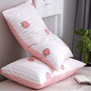 Pink Strawberry Print Pillowcases Set Kawaii Kids Girl Bedding Pillow Shams for Boy Teen Cotton Strawberry Pillow Covers Cute Decorative Pillowcases Set, Envelope Closure, (2 Pieces,20"×26")