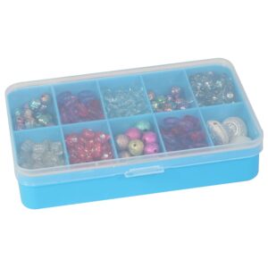 Everything Mary 10 Compartment Plastic Bead Storage Box - 10 Total Storage Spaces- Blue Organizer Storage for Large, Small, Mini, Tiny Beads - Plastic Snap Case for Jewelry, Crafts & Accessories