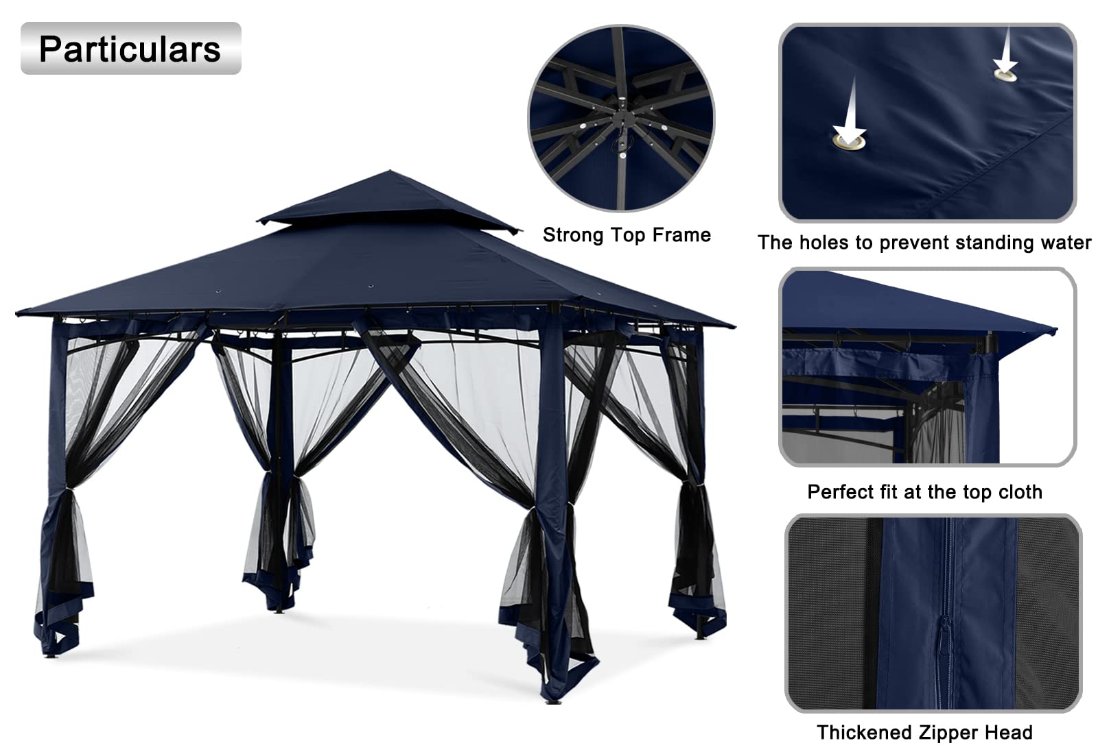 MASTERCANOPY Outdoor Garden Gazebo for Patios with Stable Steel Frame and Netting Walls (10x10,Navy Blue)