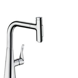 hansgrohe Metris Select Chrome Bar Kitchen Faucet, Kitchen Faucets with Pull Out Sprayer, Faucet for Kitchen Sink, Chrome 73817001