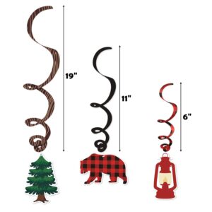 Levfla 30CT Lumberjack Party Hanging Swirls Decoration Buffalo Plaid Kids Birthday Photo Props Camping Ideas Bears Cutouts S'More Fun Door Whirls Signs Baby Shower Favor Supplies