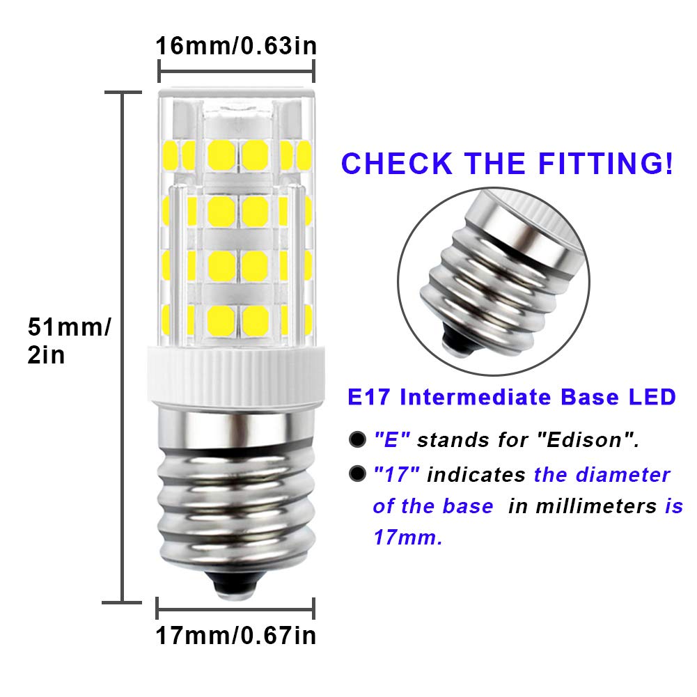 SumVibe E17 LED Bulb, Stovetop Light, Appliance Bulb Under Microwave Oven, Non-Dimmable, 4W Daylight White 6000K, 110V-130V, 2-Pack