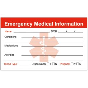 RXBC2011 Emergency Medical Information ID Card Pack of 5