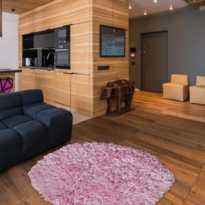 Home Weavers Bella Premium Jersey Shaggy Living Room Rug, Machine Washable Area Rugs, Rug for Living Room, Non Slip Accent Rugs, Soft Foldable Indoor Floor Carpet, Easy to Clean, 3' Round, Baby Pink