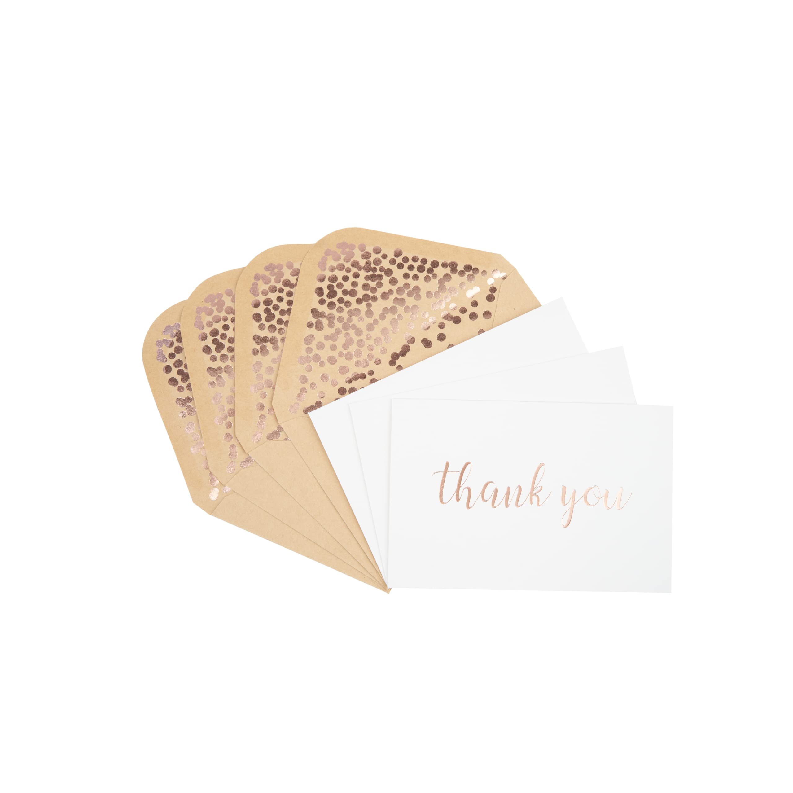 Thank You Cards - Blank 50 Pack White Cards with Rose Gold Foiled "Thank You" Printed with 52 Foil Embossed Kraft Envelopes 4" x 6" - for Wedding Bridal Shower Baby Shower Birthday Party