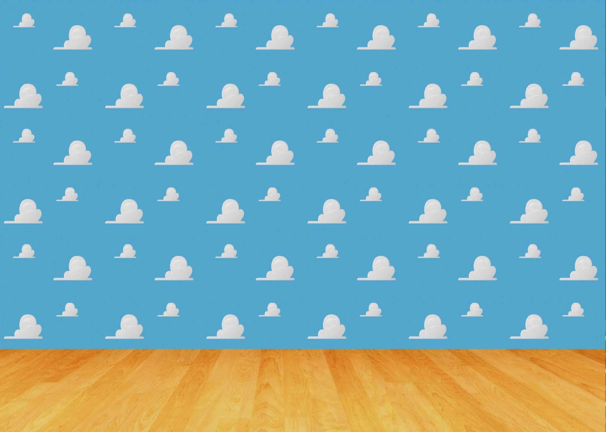 Cartoon Blue Sky and White Clouds Backdrop Wood Floor Backdrop 7x5ft Polyester Kids Birthday Party Boy Baby Shower Photo Background Dessert Table Banner Photo Studio Photography Props YL027