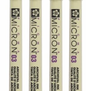 Sakura Pigma Micron 03 Black Pen 0.35mm Line Width Pack of 4 (03)