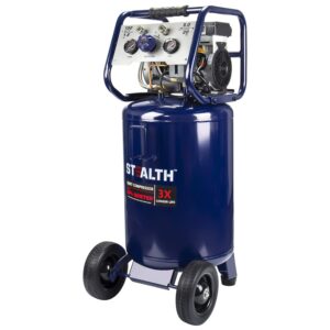 stealth air compressor, ultra quiet, oil-free and long life cycle,1.8 hp 20 gallon compressor with large rubber wheels (blue, saq-12018)