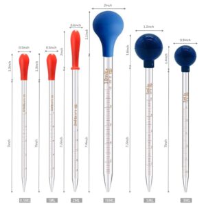 8PCS Thick Glass Graduated Dropper Pipettes Fluid and Liquid Pipettors 0.5ml, 1ml,2ml,3ml,5ml, 10ml,10CM,20CM with Caps and 2PCS Washing Brushes and 2PCS 20cm Glass Stir Rod(20cm-7.8inch)