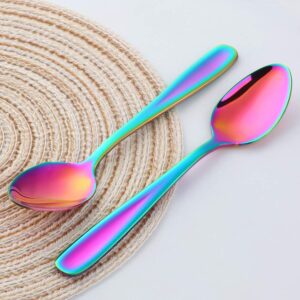 Rainbow Dessert Spoons Salad Fork Set, Color ME 10-Piece Stainless Steel Teaspoons Cake Forks Set