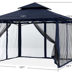 MASTERCANOPY Outdoor Garden Gazebo for Patios with Stable Steel Frame and Netting Walls (10x10,Navy Blue)