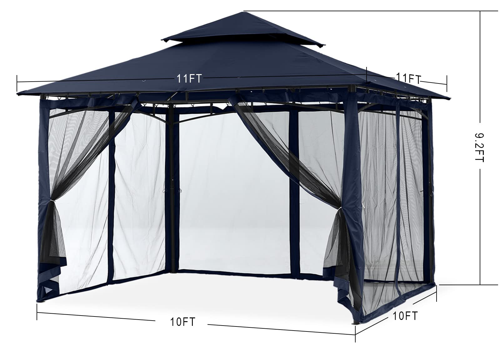 MASTERCANOPY Outdoor Garden Gazebo for Patios with Stable Steel Frame and Netting Walls (10x10,Navy Blue)