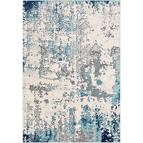 Livabliss Arti Modern Abstract Area Rug,9' x 12',Dark Blue/Aqua