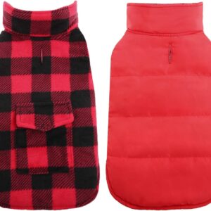 Kuoser Dog Winter Coat, Windproof Dog Fleece Jacket British Style Plaid Cold Weather Dog Vest Coats, Reversible Cozy Warm Dog Clothes Pet Apparel for Large Size Dogs XL