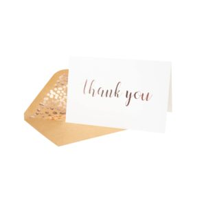 Thank You Cards - Blank 50 Pack White Cards with Rose Gold Foiled "Thank You" Printed with 52 Foil Embossed Kraft Envelopes 4" x 6" - for Wedding Bridal Shower Baby Shower Birthday Party