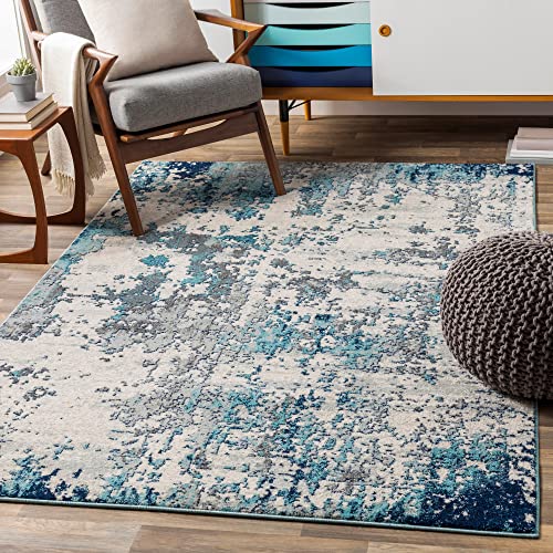 Livabliss Arti Modern Abstract Area Rug,9' x 12',Dark Blue/Aqua