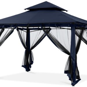 MASTERCANOPY Outdoor Garden Gazebo for Patios with Stable Steel Frame and Netting Walls (10x10,Navy Blue)