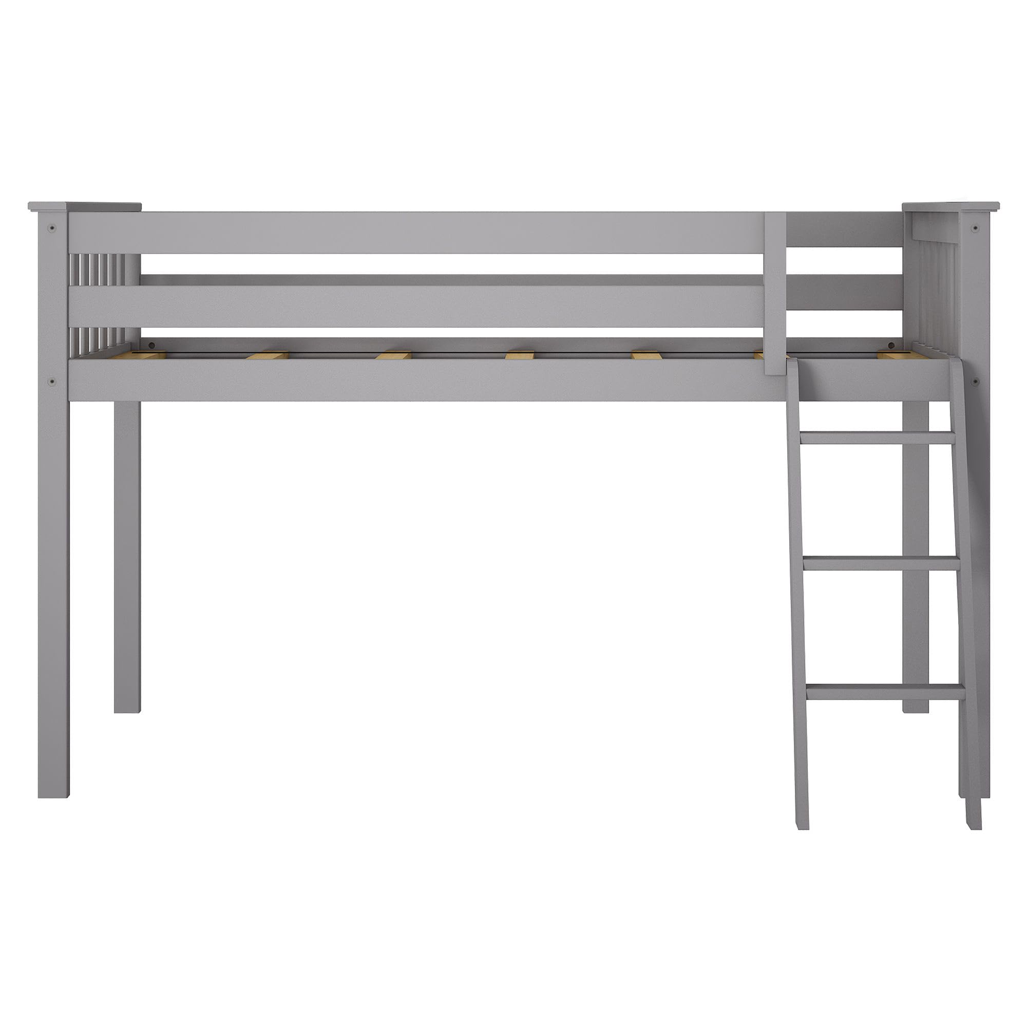 Max & Lily Low Loft Bed, Twin Bed Frame For Kids, Grey