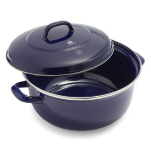 bk indigo dutch heritage round german enamelled casserole with lid with pfas-free ceramic non-stick coating, 26 cm/5.2 litre, induction, dishwasher safe, oven safe, cobalt blue