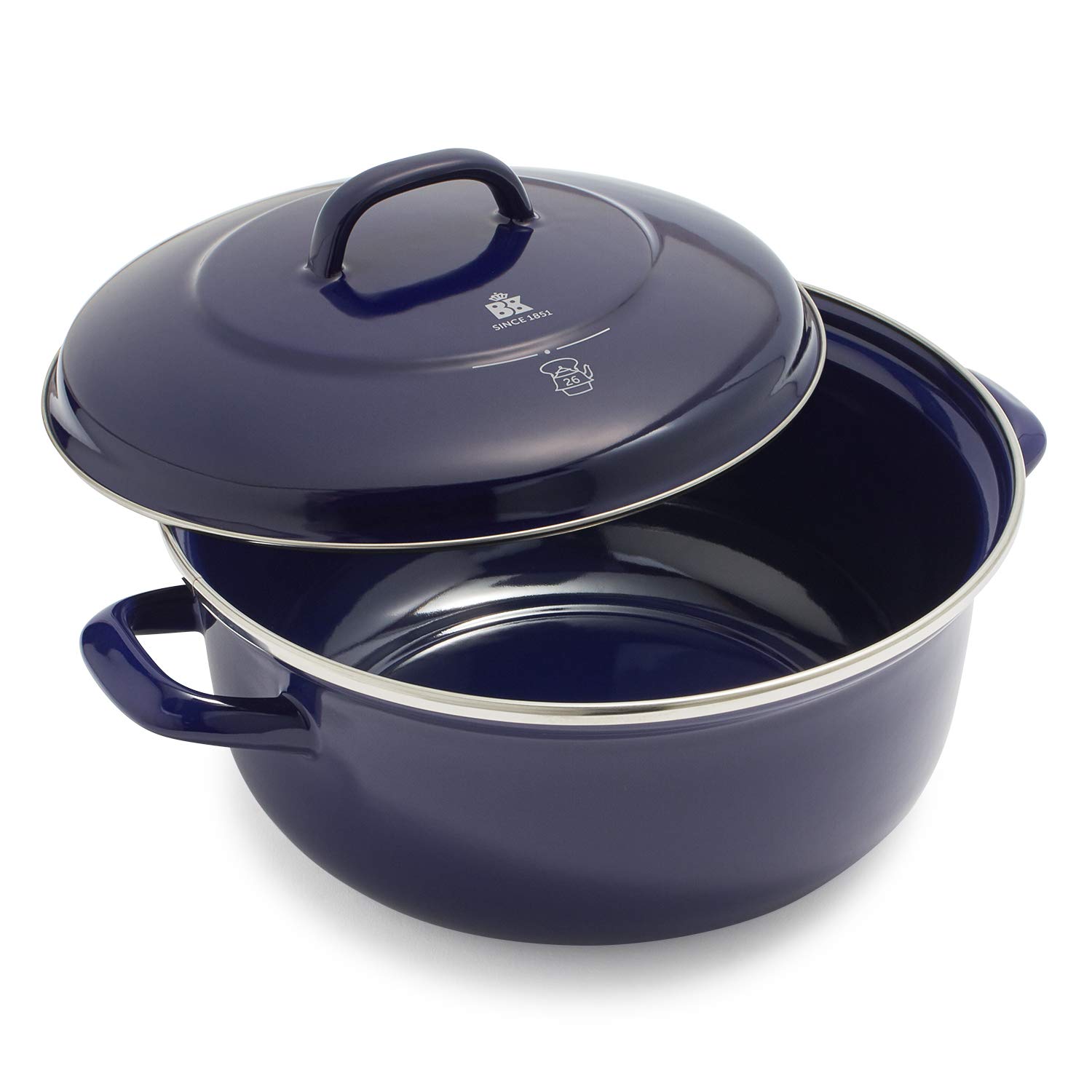 BK Indigo Dutch Heritage Round German Enamelled Casserole with Lid with PFAS-Free Ceramic Non-Stick Coating, 26 cm/5.2 Litre, Induction, Dishwasher Safe, Oven Safe, Cobalt Blue