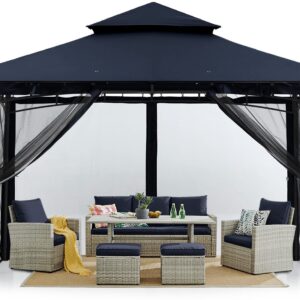 MASTERCANOPY Outdoor Garden Gazebo for Patios with Stable Steel Frame and Netting Walls (10x10,Navy Blue)