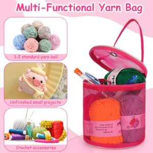 Katech 2 pcs Empty Mesh Yarn Bags Small Round Yarn Storage Case Portable Knitting Yarn Balls Organizer Baskets Crochet Thread Sewing Accessories Storage Tote Bags (Purple + Red)