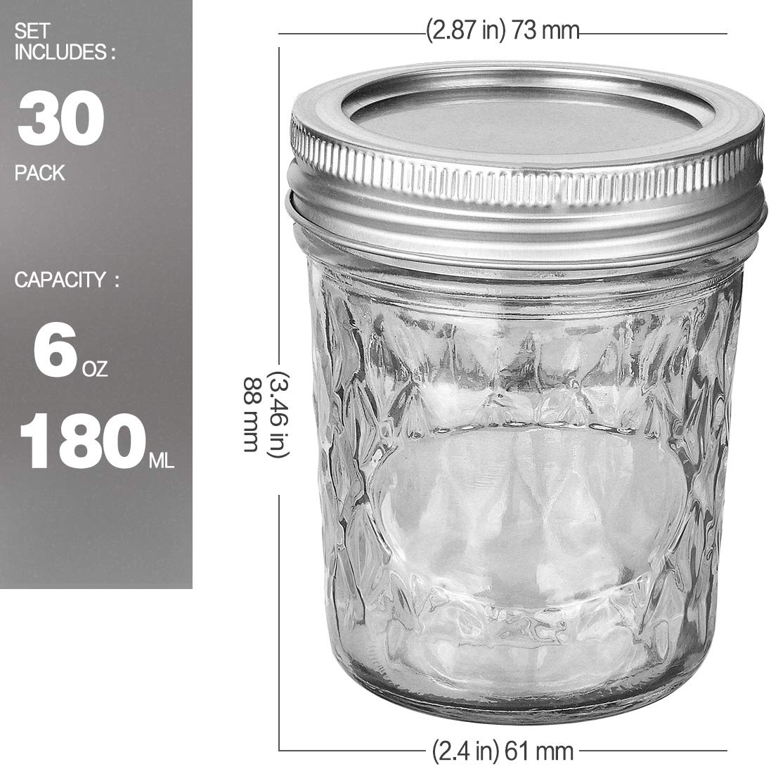 VERONES Mason Jars 6 OZ, 20 PACK 6oz Mason jars Canning Jars Jelly Jars With Lids, Ideal for Jam, Honey, Wedding Favors, Shower Favors, Extra 20 Lids