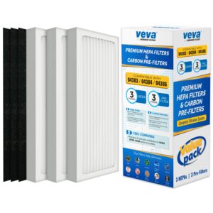 veva complete premium 3 hepa style filters and 3 full-size activated carbon pre-filters replacement filter pack compatible with hamilton beach air purifier 04386a, 04383, 04385, 04384, 990051000