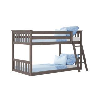 Max & Lily Twin Over Twin Low Bunk Bed with Ladder, Wooden Bunk beds with 14” Safety Guardrail for Kids,Toddlers, Boys, Girls, Teens, Bedroom Furniture, Clay