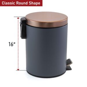 Elama 12 Liter Stylish Contemporary Soft Pedal Office, Kitchen, and Bathroom Trash Bin in Dark Grey and Copper