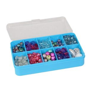 everything mary 10 compartment plastic bead storage box - 10 total storage spaces- blue organizer storage for large, small, mini, tiny beads - plastic snap case for jewelry, crafts & accessories