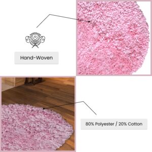 Home Weavers Bella Premium Jersey Shaggy Living Room Rug, Machine Washable Area Rugs, Rug for Living Room, Non Slip Accent Rugs, Soft Foldable Indoor Floor Carpet, Easy to Clean, 3' Round, Baby Pink