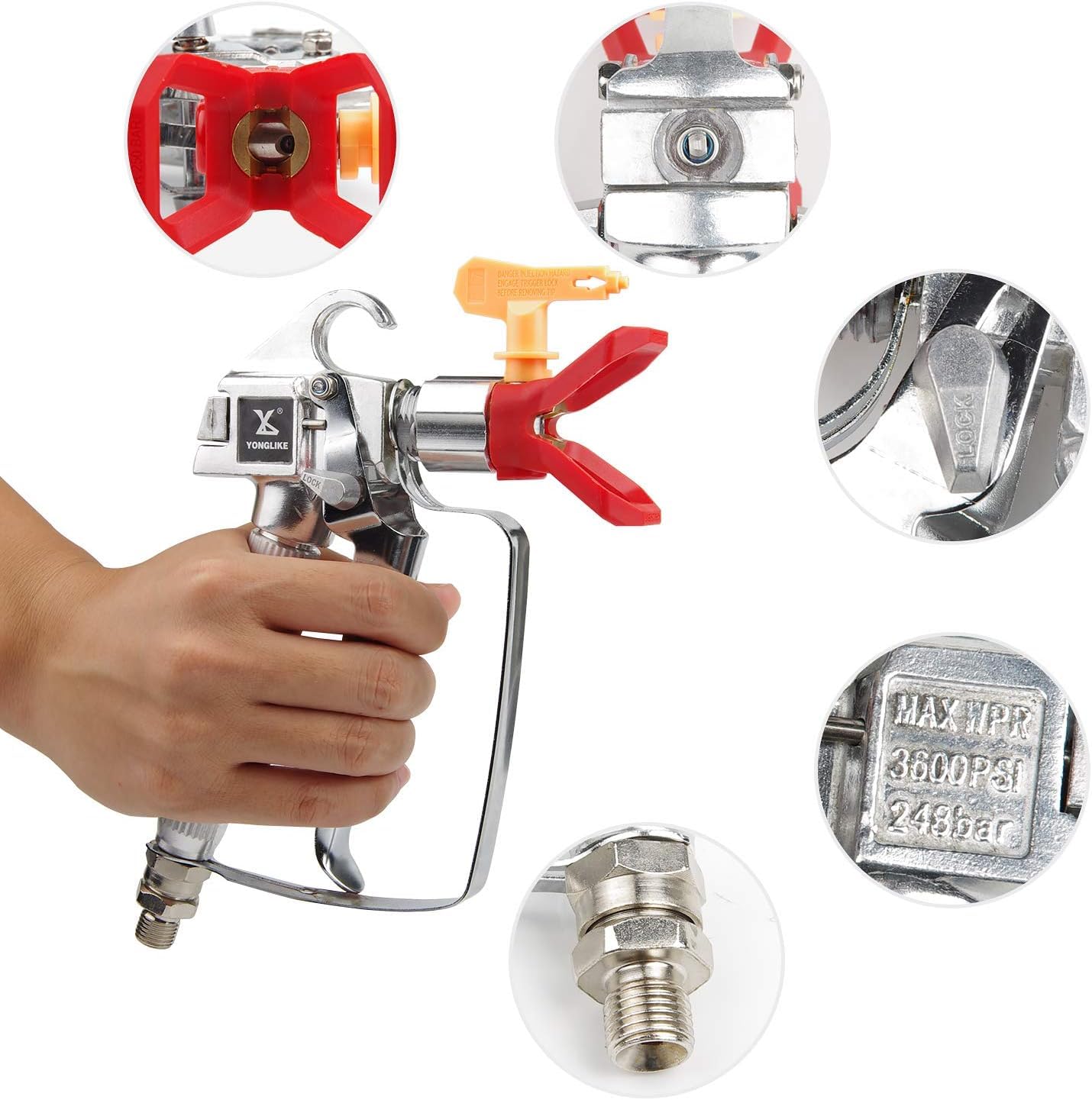 Airless Spray Gun High Pressure with 517 Tips and tip Guard,2 x Airless Paint Spray Gun Filter