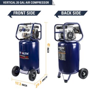 STEALTH Air Compressor, Ultra Quiet, Oil-Free and Long Life Cycle,1.8 Hp 20 Gallon Compressor with Large Rubber Wheels (Blue, SAQ-12018)