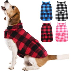 kuoser dog winter coat, windproof dog fleece jacket british style plaid cold weather dog vest coats, reversible cozy warm dog clothes pet apparel for large size dogs xl