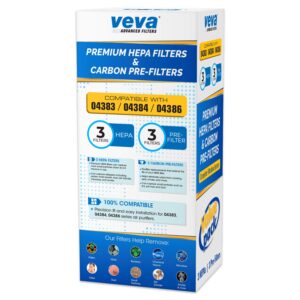 VEVA Complete Premium 3 HEPA Style Filters and 3 Full-Size Activated Carbon Pre-filters Replacement Filter Pack Compatible with Hamilton Beach Air Purifier 04386A, 04383, 04385, 04384, 990051000