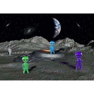 YBB 4 Pack Alien Inflatable Toys 36 Inch with UFO Foil Balloon, Novelty Large Size Martian Aliens Prop Toy Decorations for Birthday Halloween Party Favors (Green, Blue, Purple))