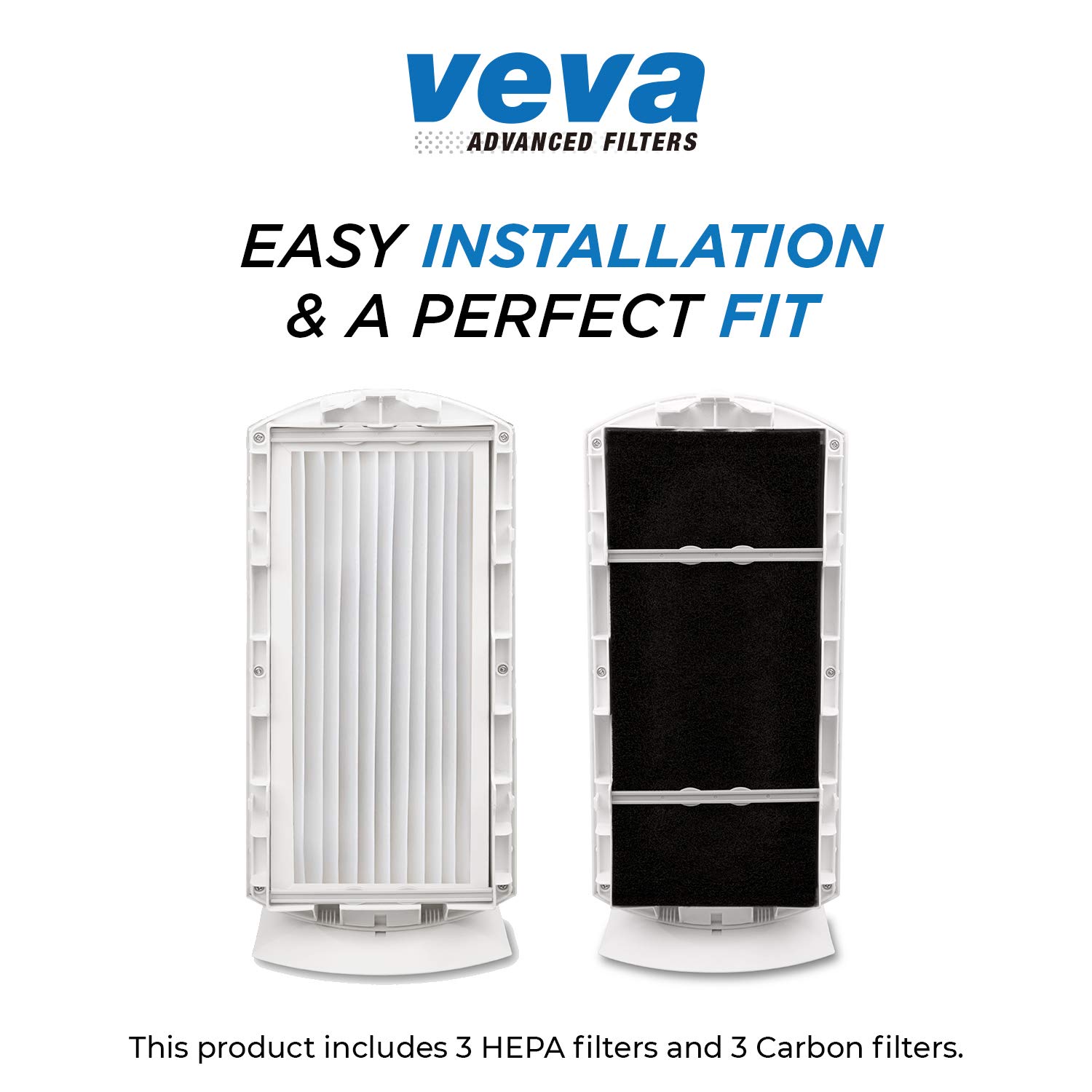 VEVA Complete Premium 3 HEPA Style Filters and 3 Full-Size Activated Carbon Pre-filters Replacement Filter Pack Compatible with Hamilton Beach Air Purifier 04386A, 04383, 04385, 04384, 990051000