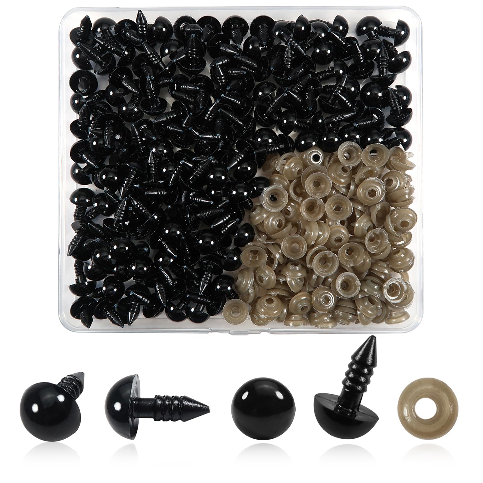 TOAOB 150pcs 10mm Black Plastic Safety Eyes Crafts Safety Eyes with Washers for Stuffed Animals Amigurumis Crochet Bears Doll Making