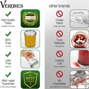 VERONES Mason Jars 6 OZ, 20 PACK 6oz Mason jars Canning Jars Jelly Jars With Lids, Ideal for Jam, Honey, Wedding Favors, Shower Favors, Extra 20 Lids