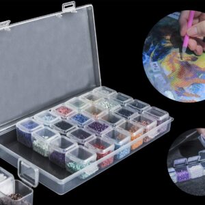 64 Grids Diamond Painting Drill Storage Container, Beads Organizer Storage Case with 28 grids plastic box and Label (64 Slots)