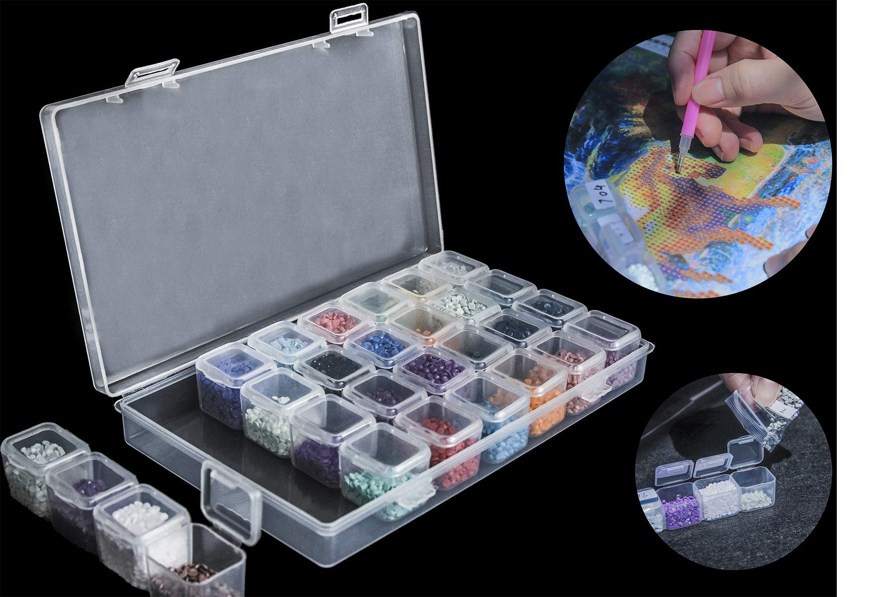 64 Grids Diamond Painting Drill Storage Container, Beads Organizer Storage Case with 28 grids plastic box and Label (64 Slots)